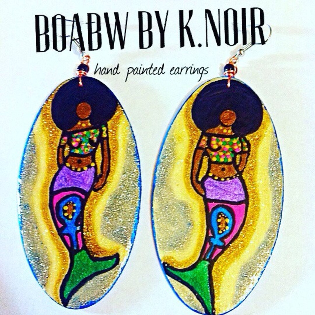 Afro Mermaid Earrings Yemeya Mami Wata (black Mermaids) Wearable Art ...