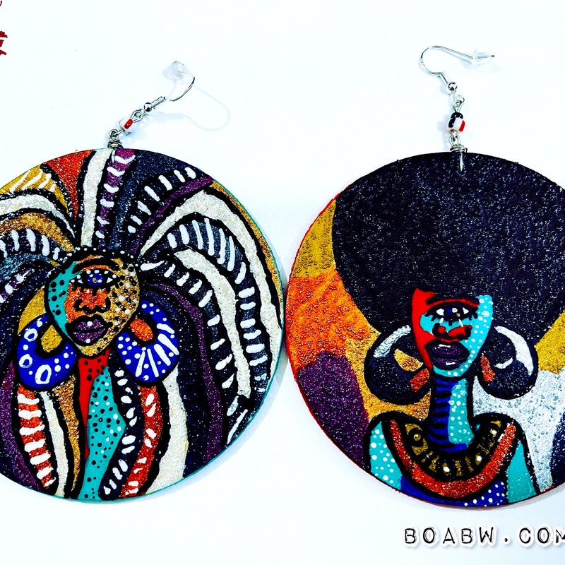 Hand Painted Afro Earrings - Etsy