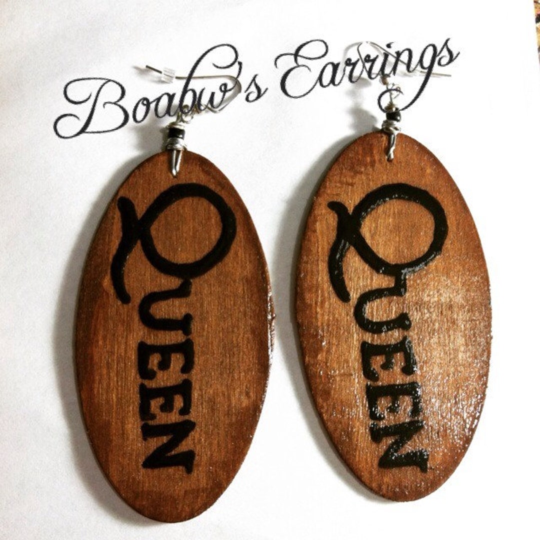 Queen (woodstained) Earrings (hand Painted Earrings) Afrocentric ...