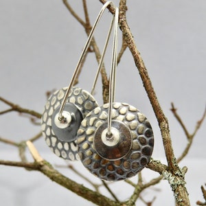 Layered Textured Disc Pinwheel Earrings in Sterling Silver, Moveable ...