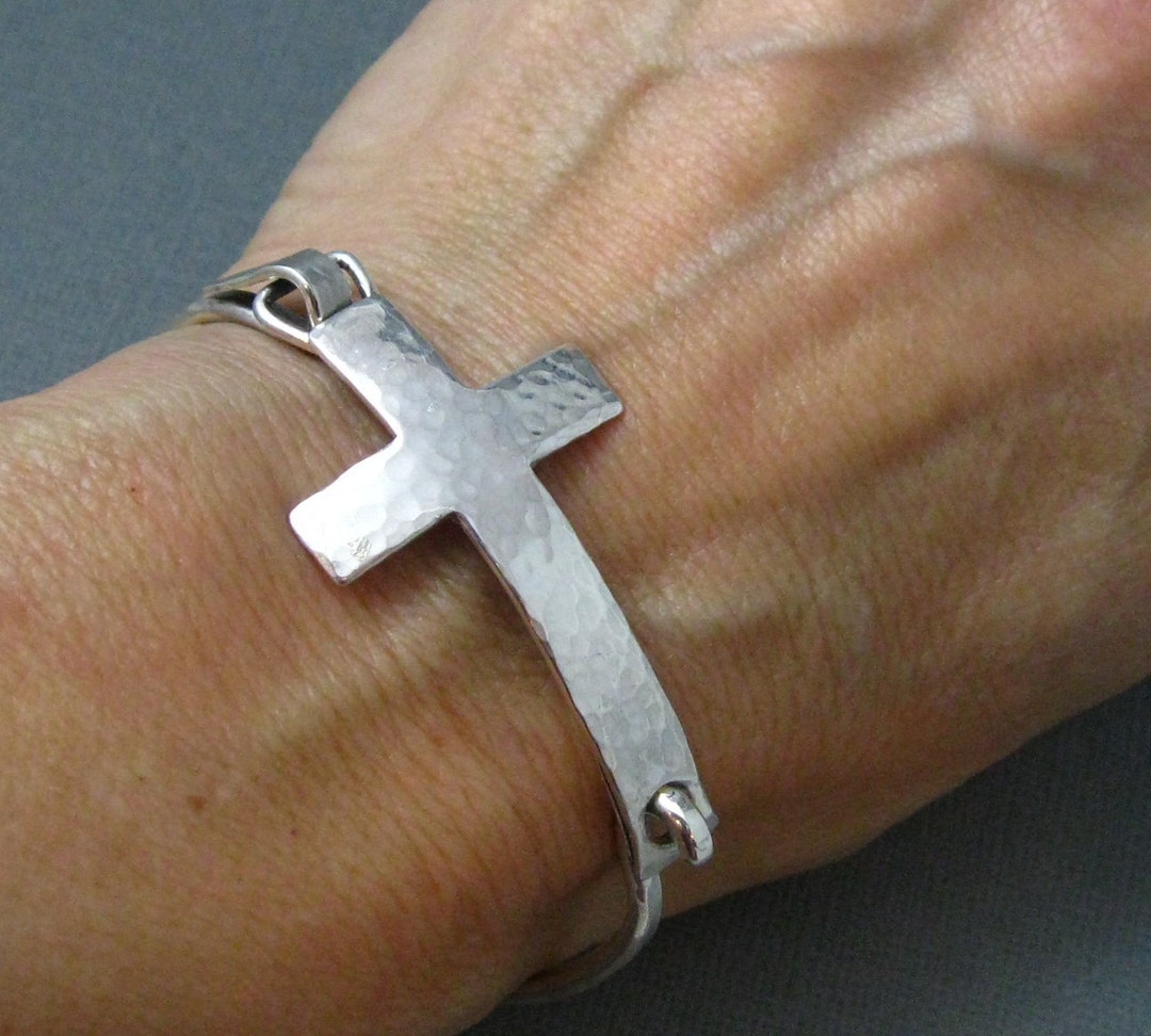 Hammered Sterling Silver Cross Bangle Bracelet, Hand Forged - Etsy
