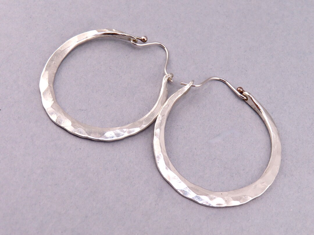 Sterling Silver Hammered Self Locking Hoops, Artisan Hand Forged Hoops ...