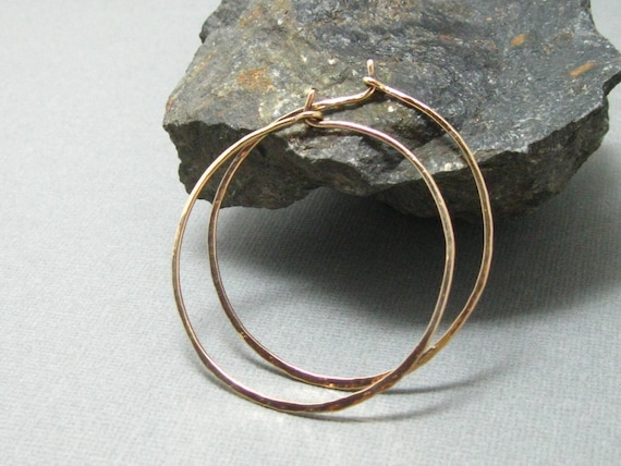 2 Inch Lightweight Minimalist Gold Filled Hoops Hand Forged | Etsy