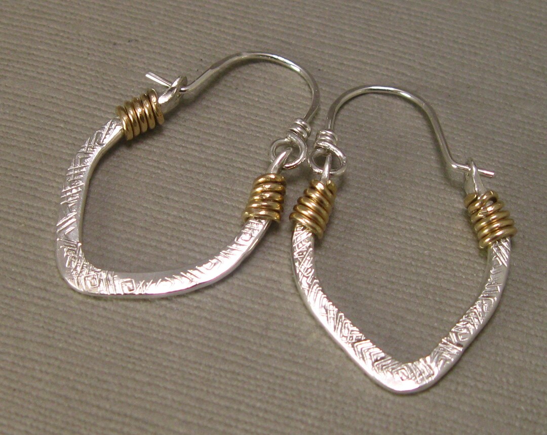 Artisan Hammered Mixed Metal Hoops, Hand Forged Mixed Metal Earrings ...