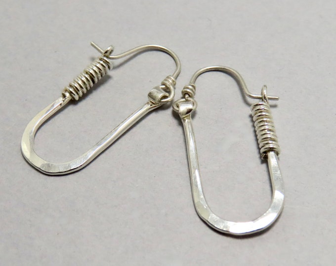 Artisan Hammered Sterling Silver Mini-hoops With Arm and Spiral Closure ...