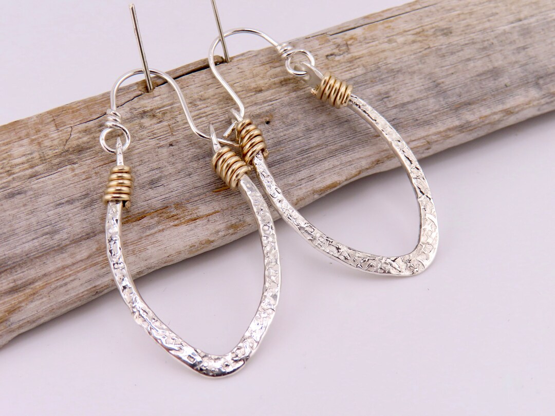 Artisan Hammered Mixed Metal Hoops, Hand Forged Mixed Metal Earrings ...