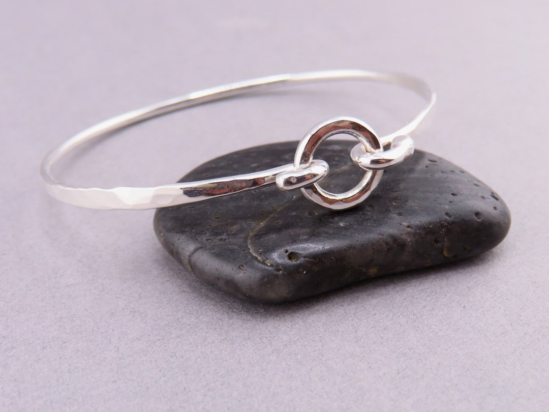SS Hand Forged Asymmetrical Minimalist Latch Bracelet, Artisan ...