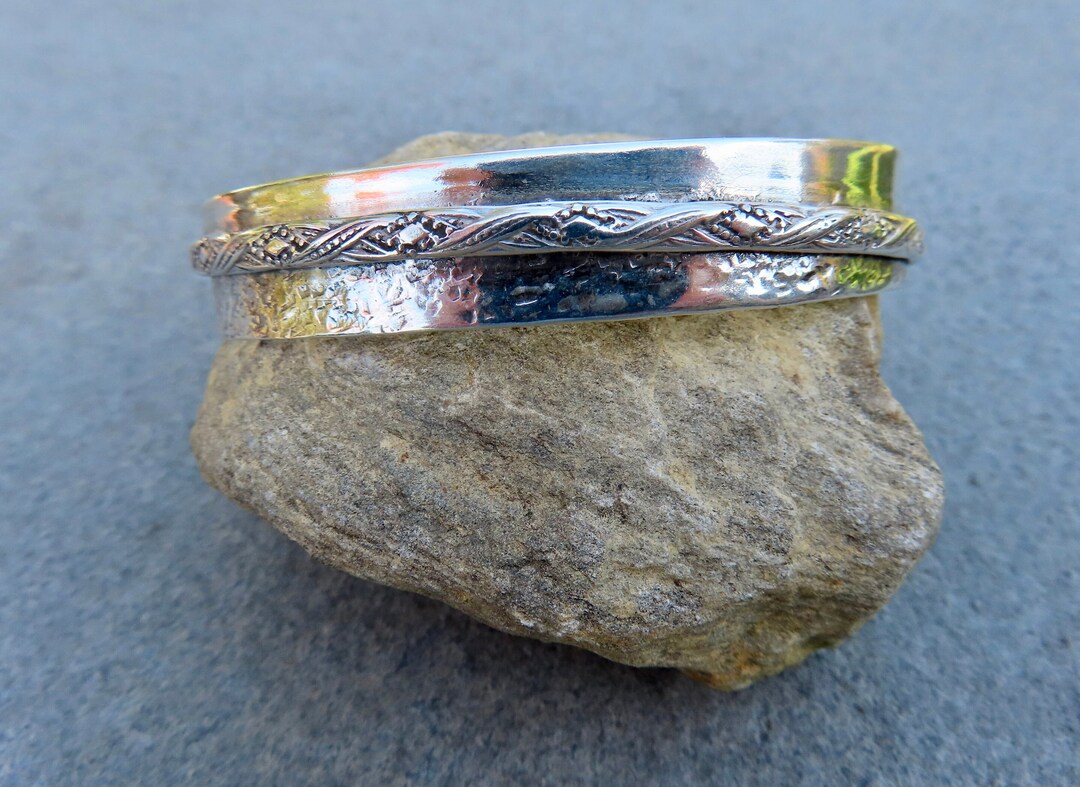 Hand Forged Layered Sterling Silver Cuff Bracelet, Textured Silver Cuff ...