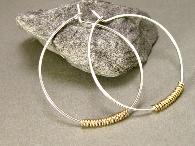1 1/2 Inch Lightweight Mixed Metal Hoops Hand Forged Silver - Etsy