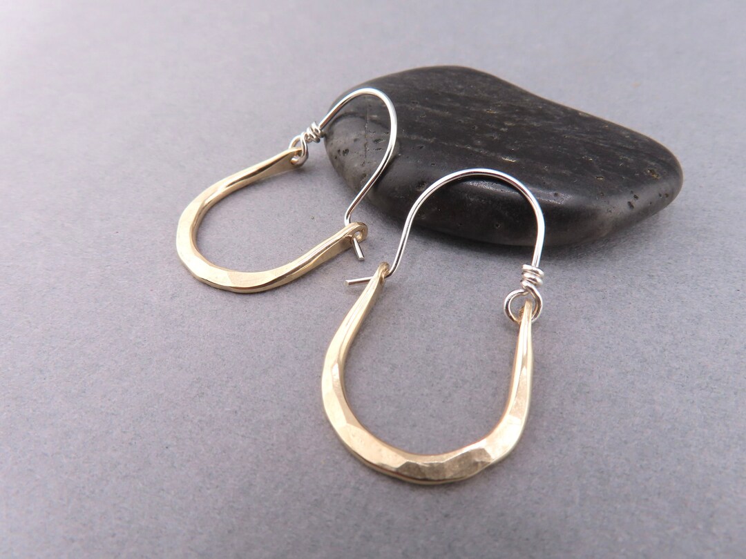 Artisan Hammered Mixed Metal Hoops, Hand Forged Mixed Metal Earrings ...
