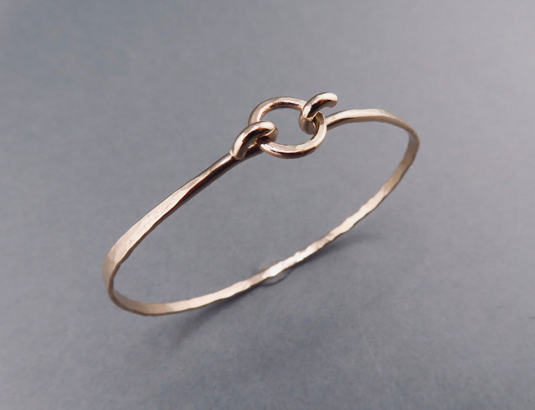 Solid 14kt Gold Hand Forged Asymmetrical Heirloom Latch Bracelet, Artisan Handcrafted Gold ...
