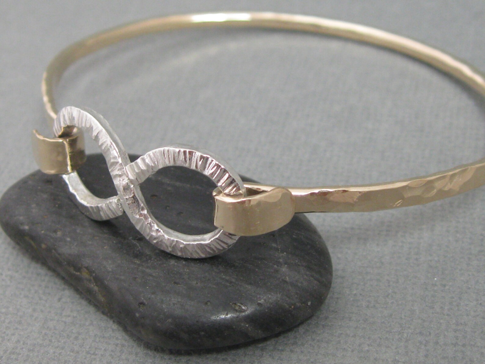Infinity Mixed Metal Hammered Latch Bangle Bracelet in | Etsy