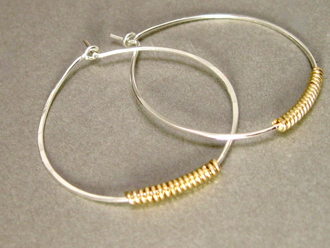1 1/2 Inch Lightweight Mixed Metal Hoops Hand Forged Silver - Etsy