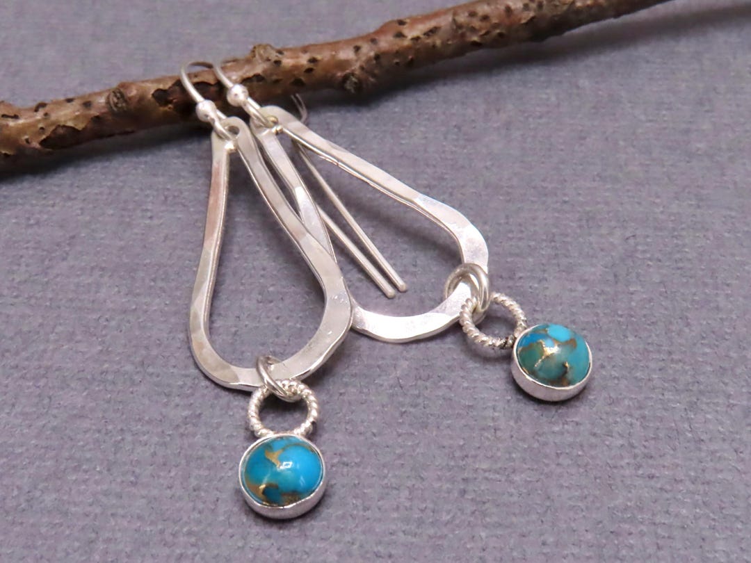 2 Inch Hand Forged Sterling Silver Teardrops With Mojave Turquoise ...