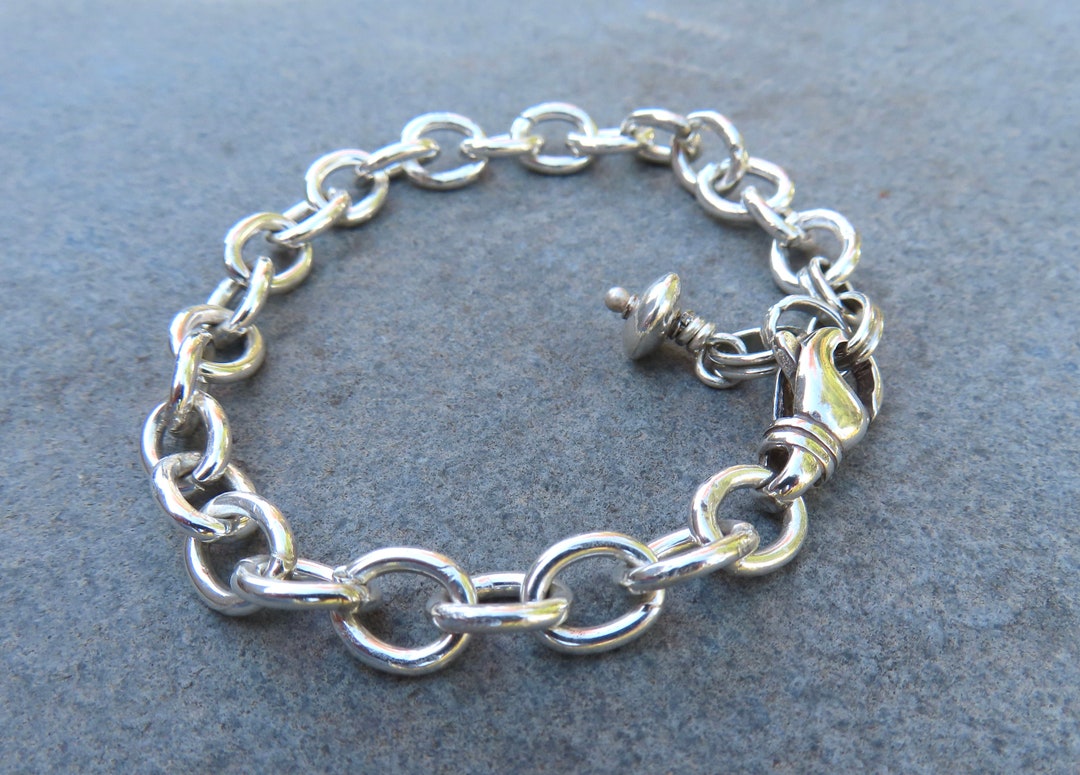 7 Inch Hand Forged Sterling Silver Chain Bracelet With 1 Inch Extender ...