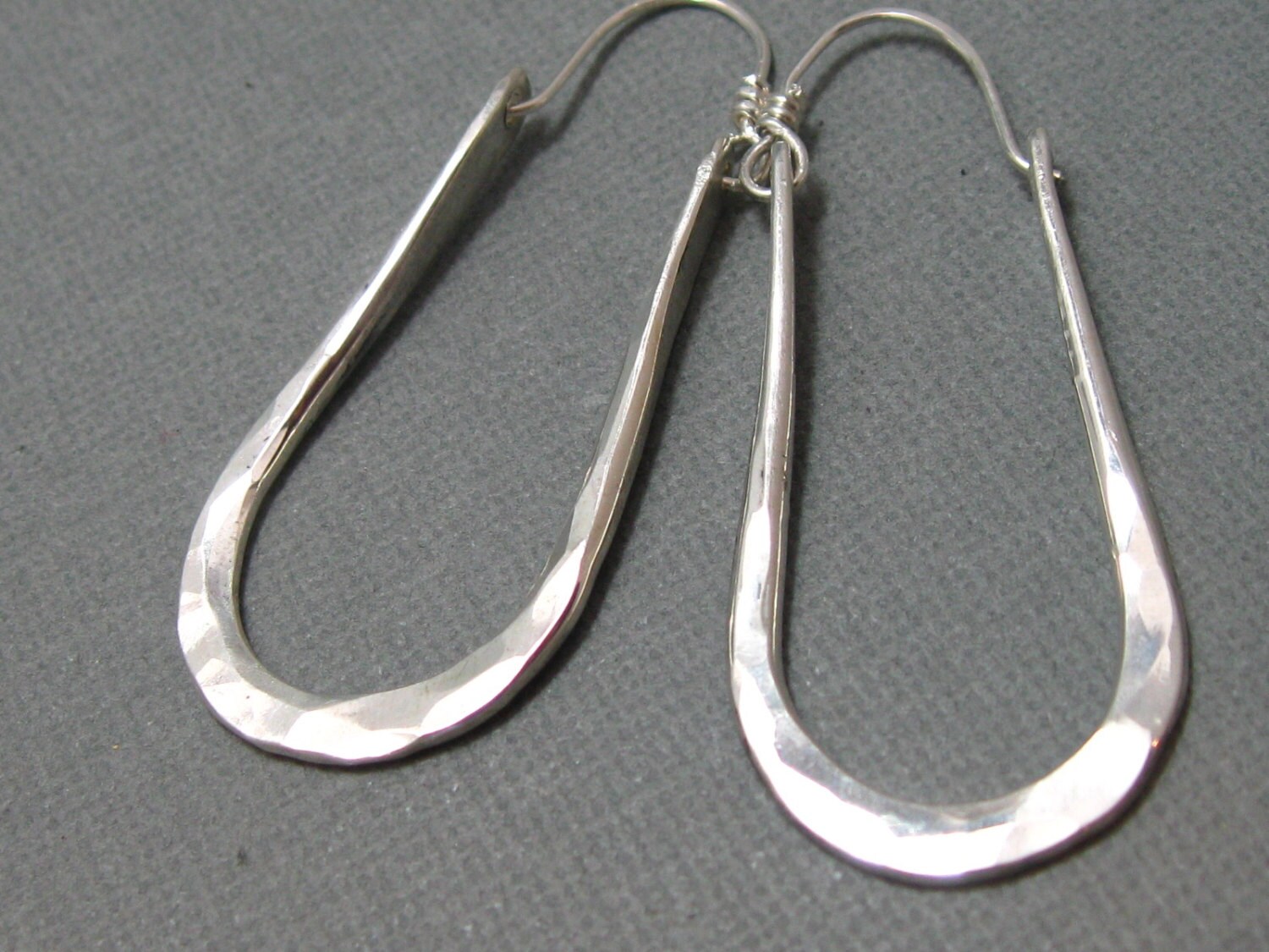 Artisan Hammered Sterling Silver Hoops Handmade Long Sterling | Etsy
