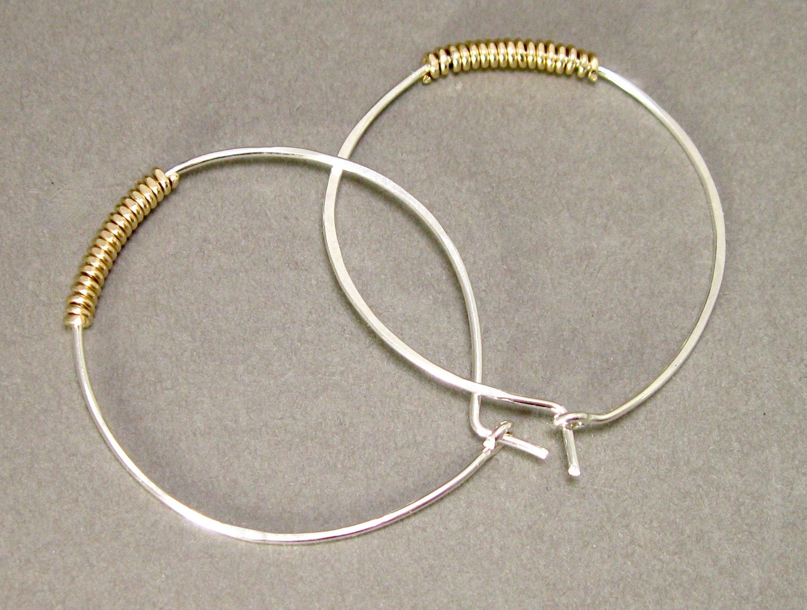 1 1/2 Inch Lightweight Mixed Metal Hoops Hand Forged Silver - Etsy