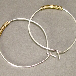 1 1/2 Inch Lightweight Mixed Metal Hoops, Hand Forged Silver Hoops With ...