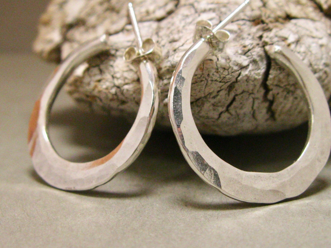 Handcrafted Sterling Silver Hammered Hoop Earrings, 1 Inch - Etsy