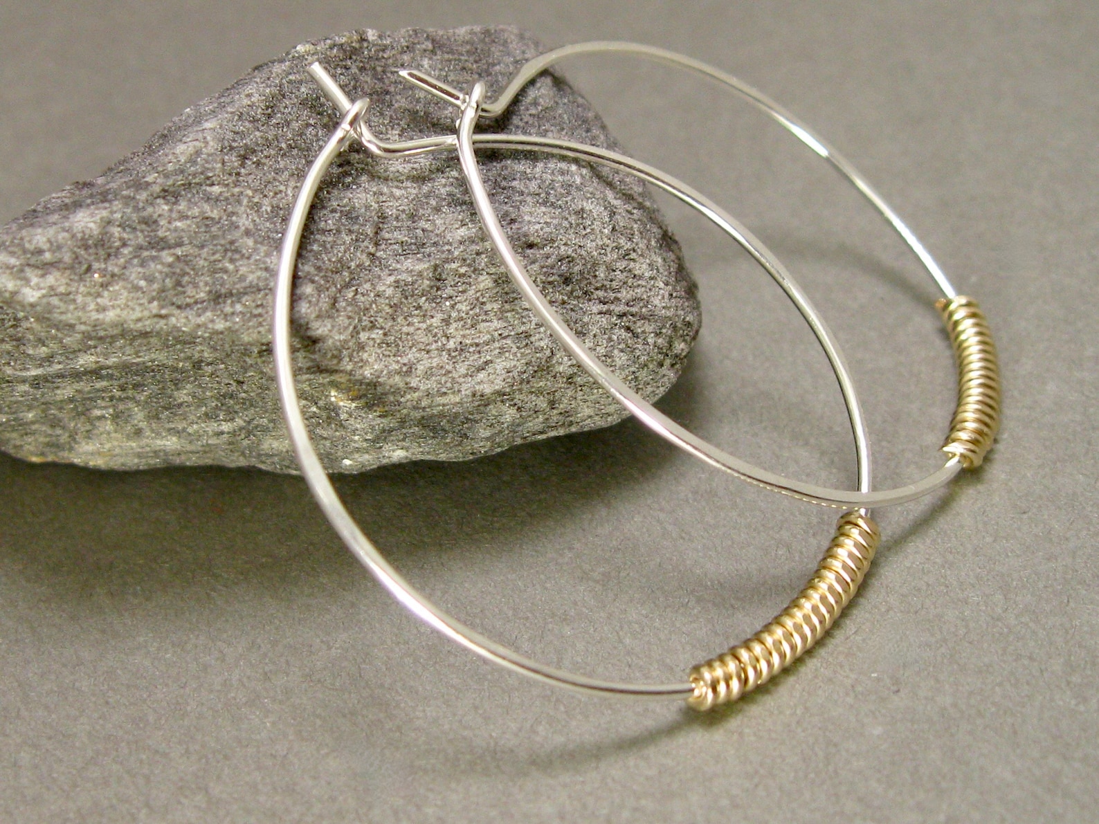 1 1/2 Inch Lightweight Mixed Metal Hoops Hand Forged Silver - Etsy