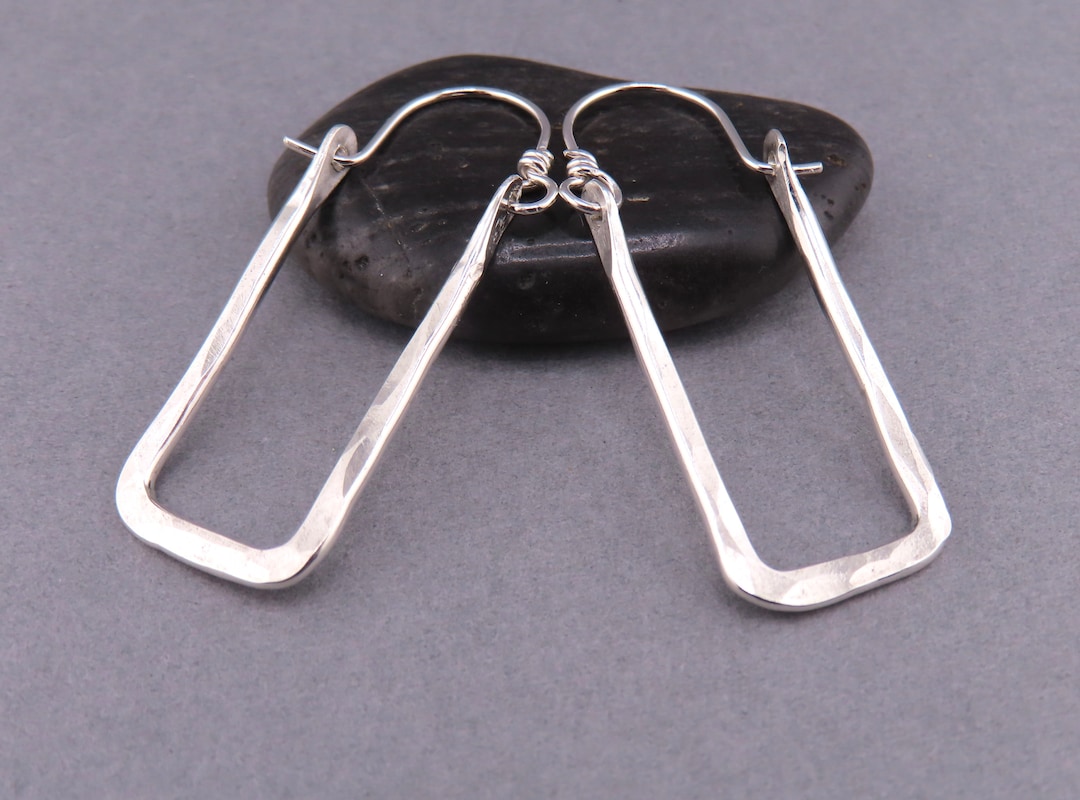 Hammered Sterling Silver Rectangular Hoop Earrings, Hand Forged - Etsy