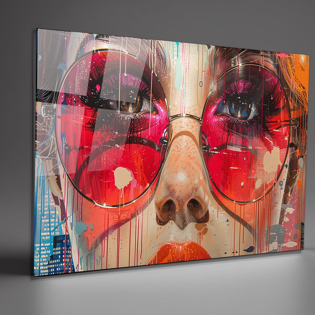 Colorful Girl's Face Tempered Glass Art Extra Large Abstract Wall Art ...