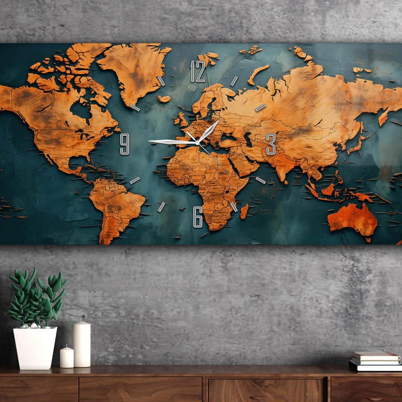 World Map Wall Clock - Etsy