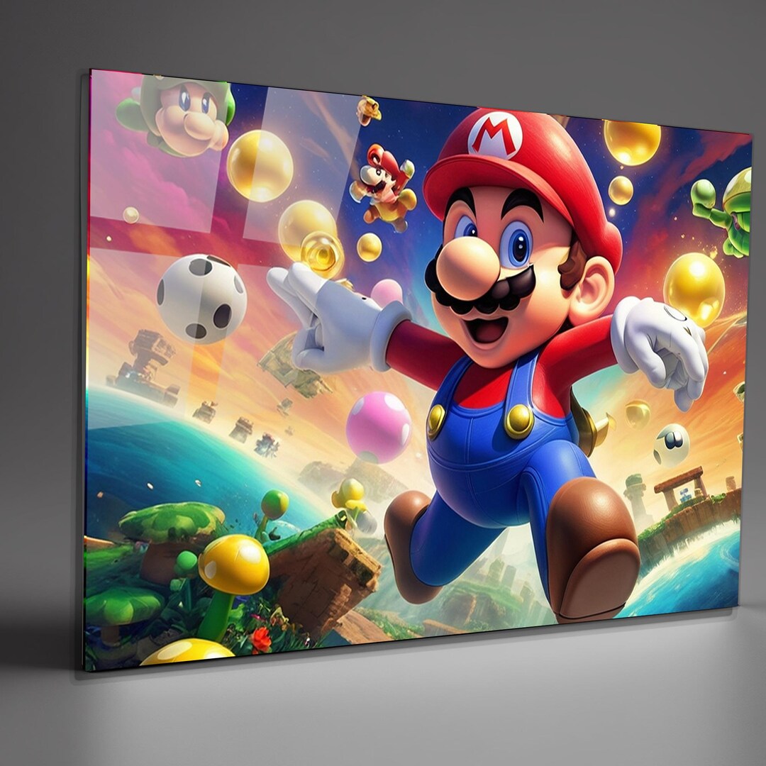 Super Mario Tempered Glass Art Extra Large Abstract Wall Art UV Printed ...