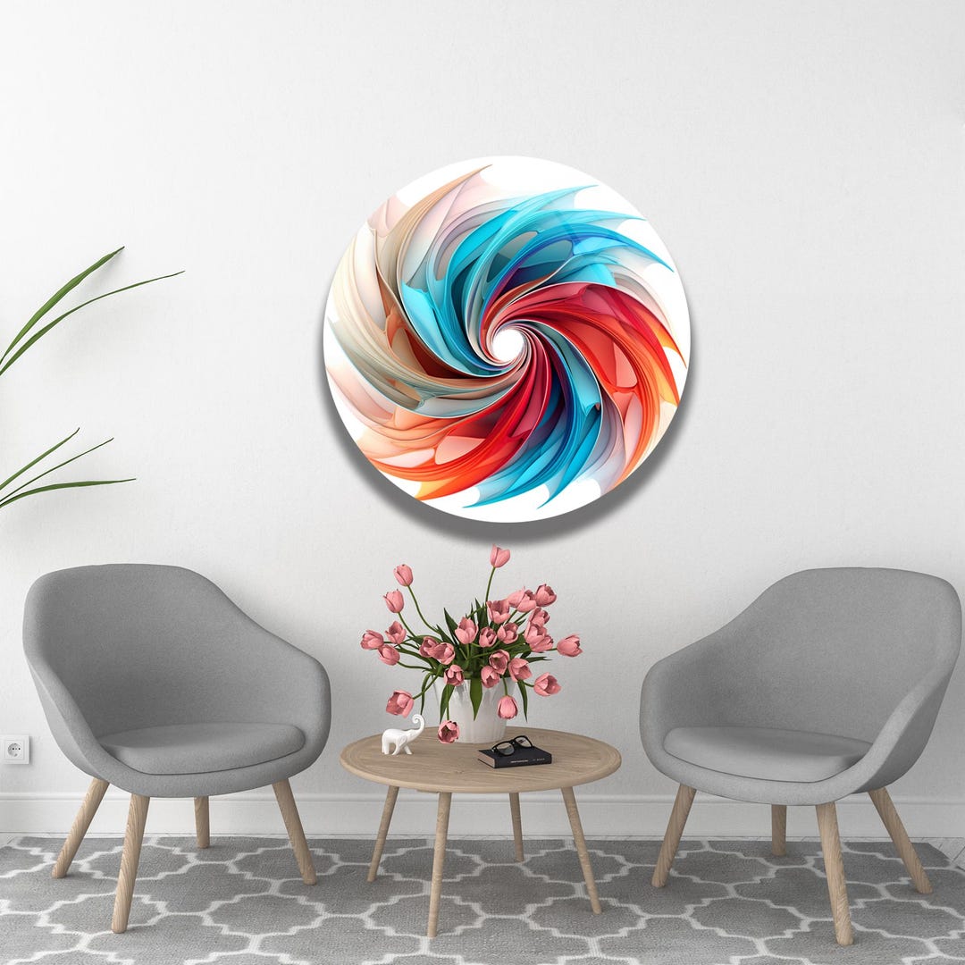 Round Glass Wall Art: Vibrant Spiral Abstract (70x70 Cm) - Etsy