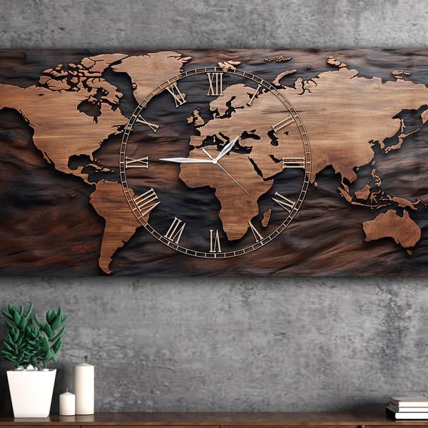 World Map Wall Clock - Etsy