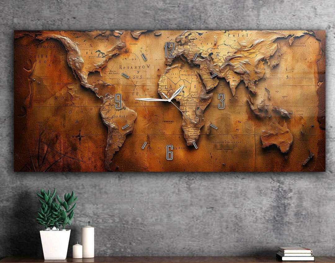 Extra Large World Map Tempered Glass Wall Clock: Modern Decor (20"x43 ...
