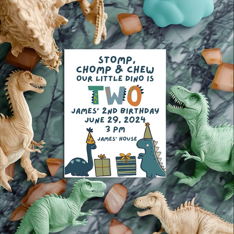 Dinosaur Birthday Party Invitation / Stomp Chomp and Chew / Dinosaur ...