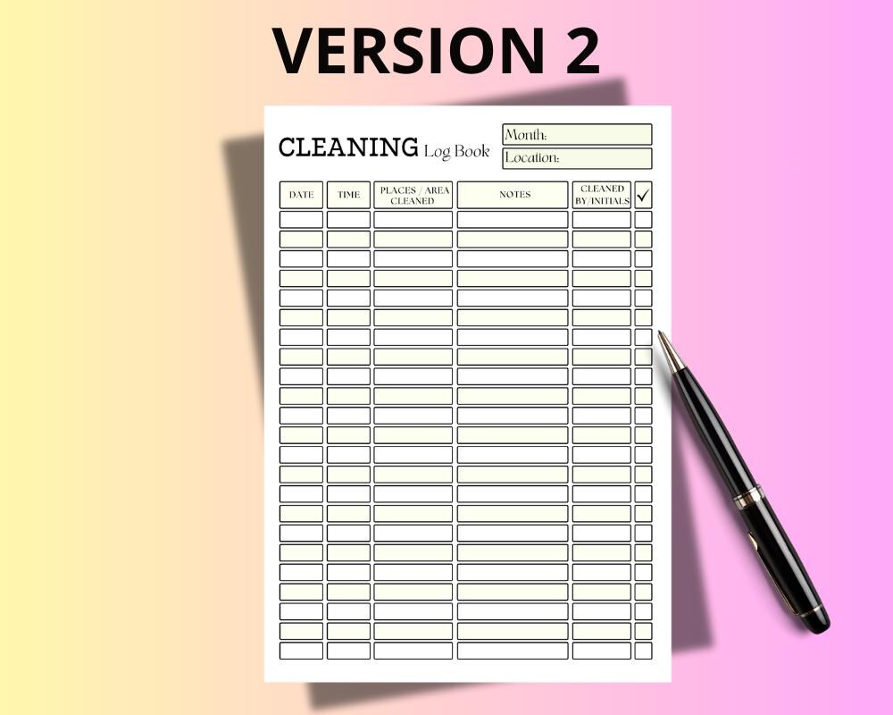 Cleaning Log Book Printable PDF : Daily Cleaning Checklist for Home ...