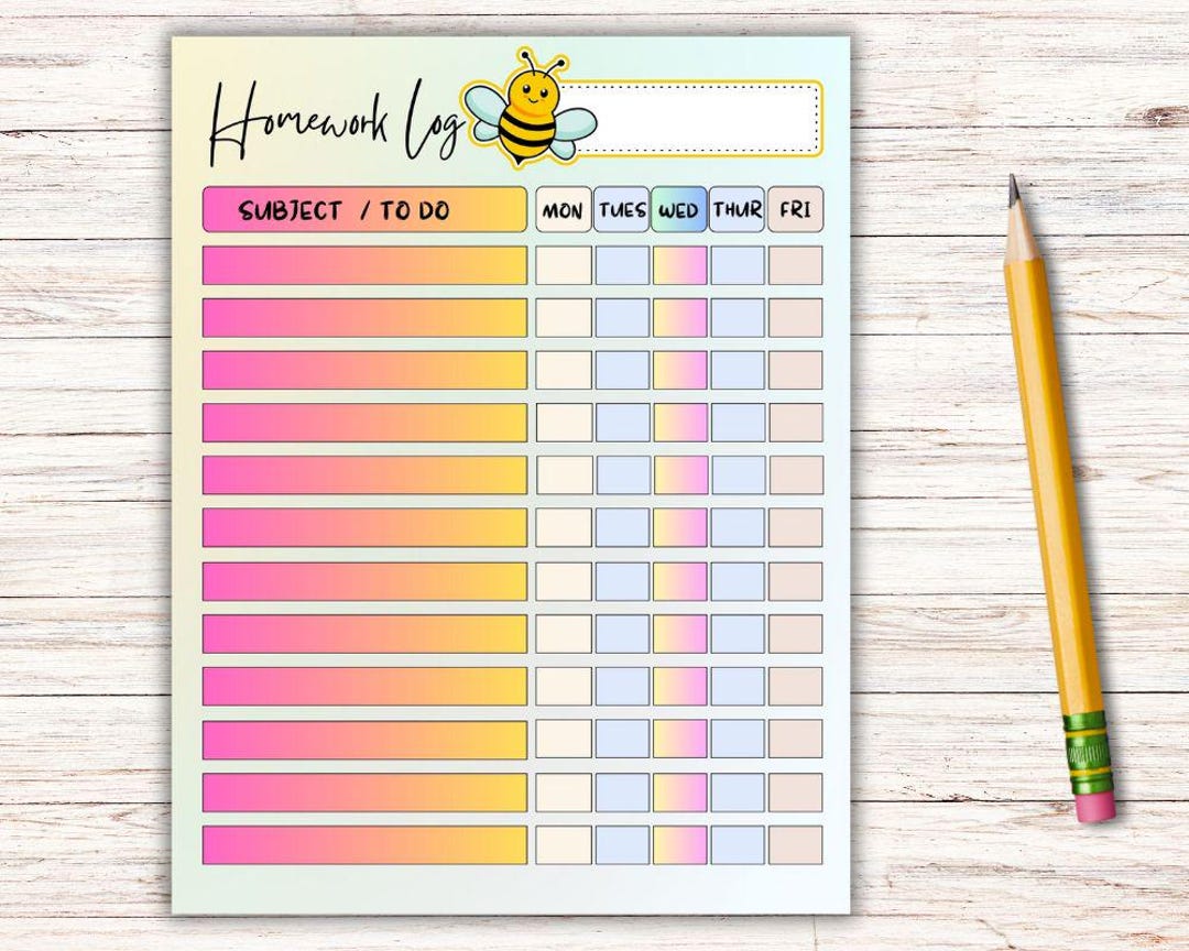 Homework Log Printable | Homework Tracker for Kids | Printable Homework ...