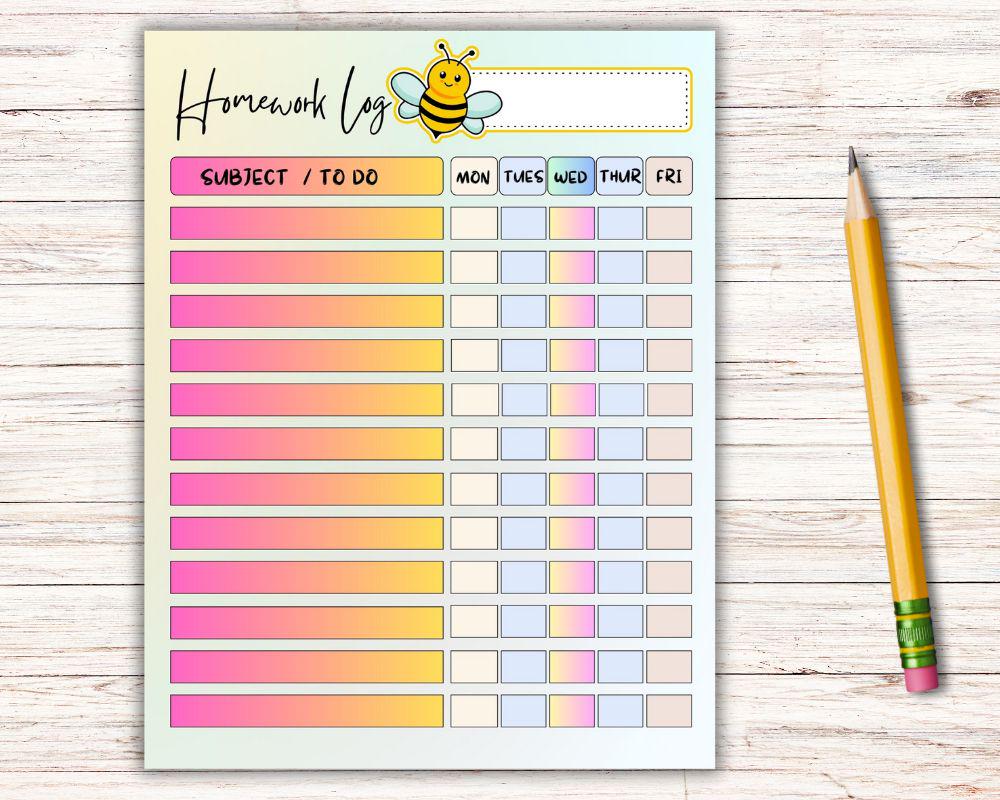 Homework Log Printable | Homework Tracker for Kids | Printable Homework ...