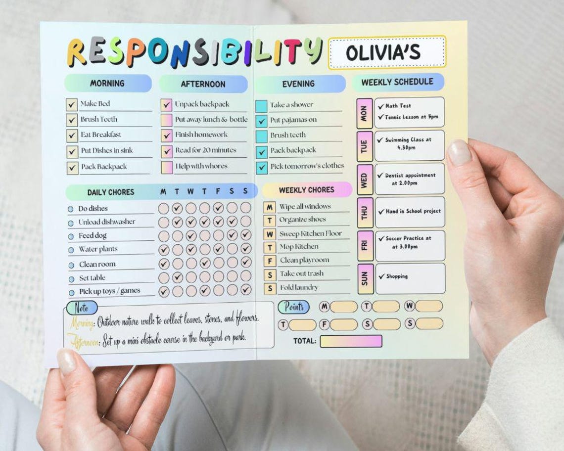 Printable Responsibility Chore Chart for Kids | Kids Daily Weekly ...