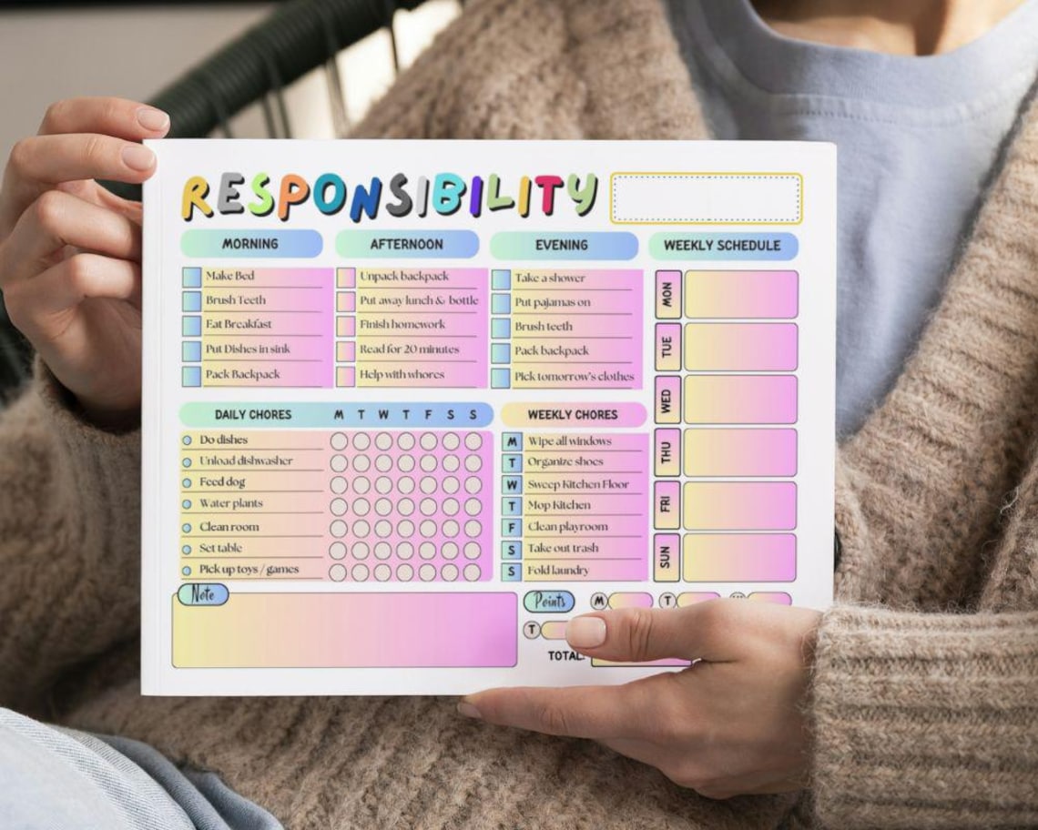 Printable Responsibility Chore Chart for Kids | Kids Daily Weekly ...