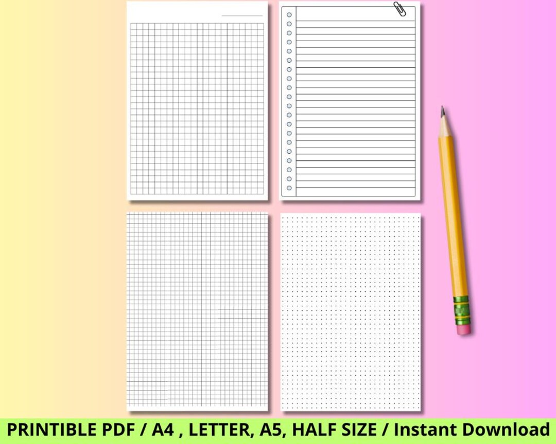 Lined Dot Grid Paper Printable, Writing Paper, Blank Notes, Study Note ...