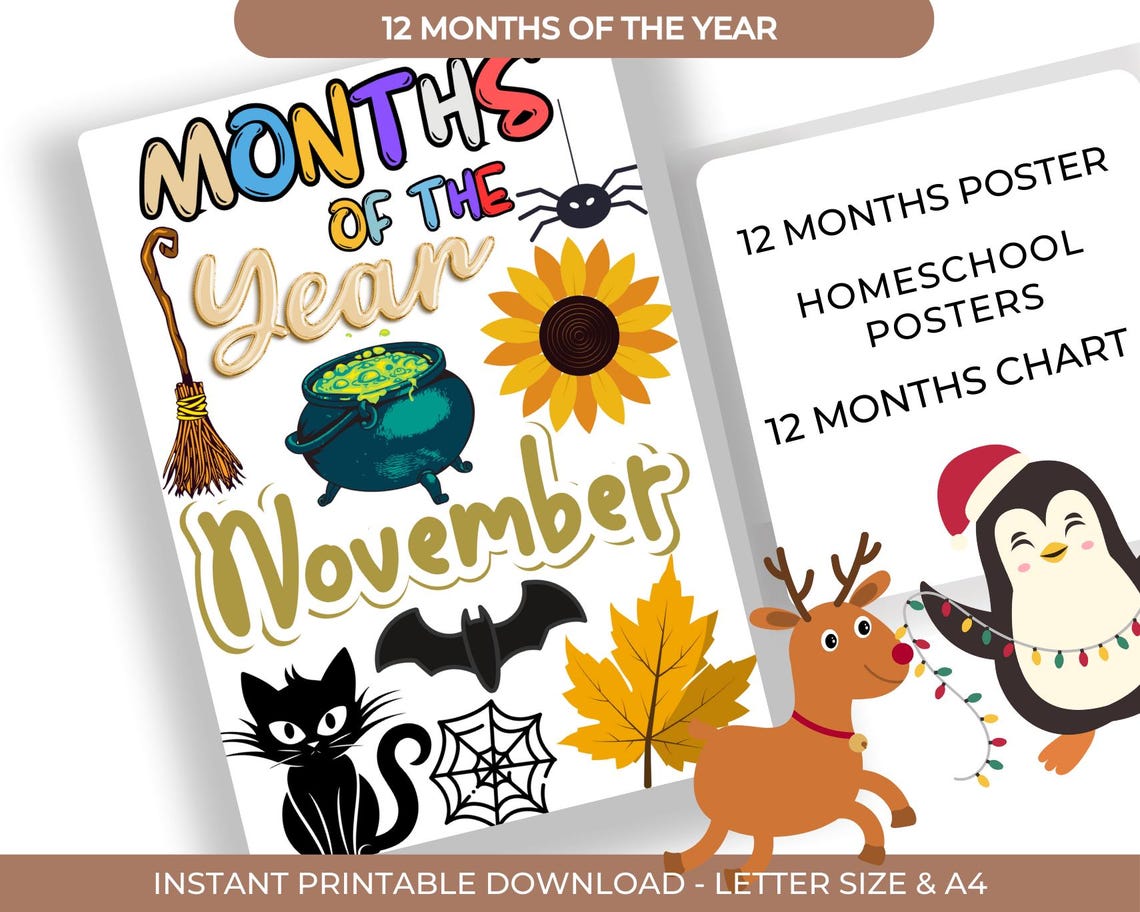 Months of the Year Printable, Classroom Decor, 12 Months Poster ...
