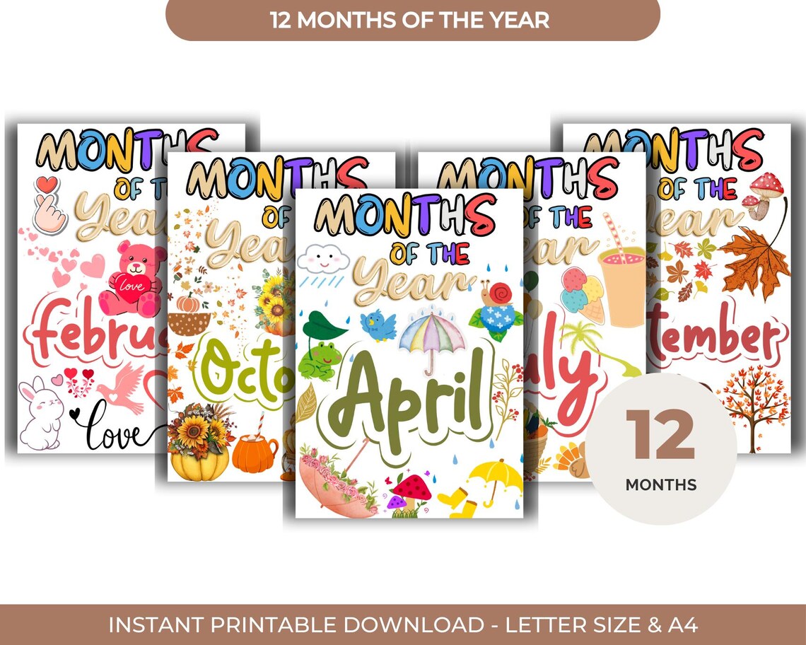 Months of the Year Printable, Classroom Decor, 12 Months Poster ...