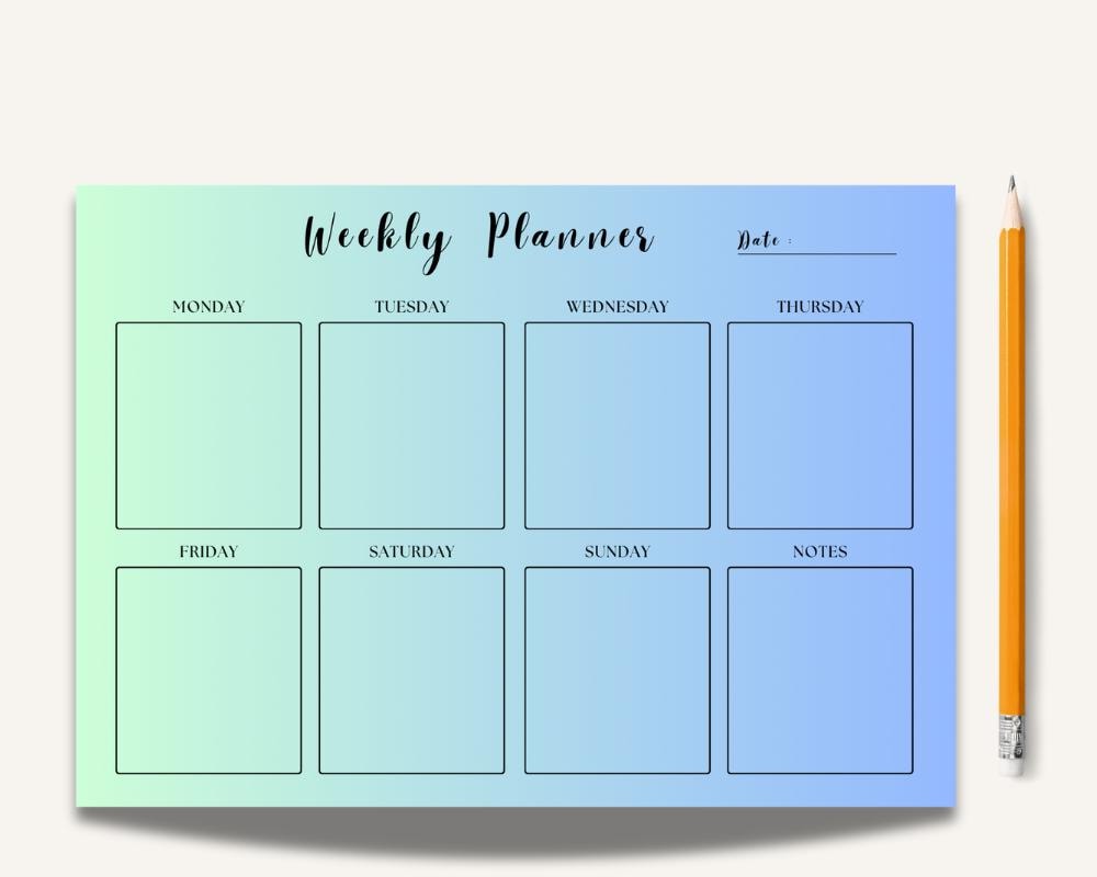 Weekly Planner Printable Landscape, Minimalist Weekly Schedule, Week at ...