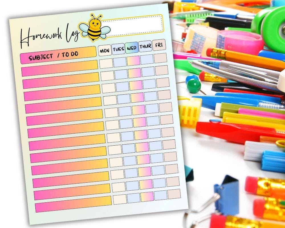 Homework Log Printable | Homework Tracker for Kids | Printable Homework ...