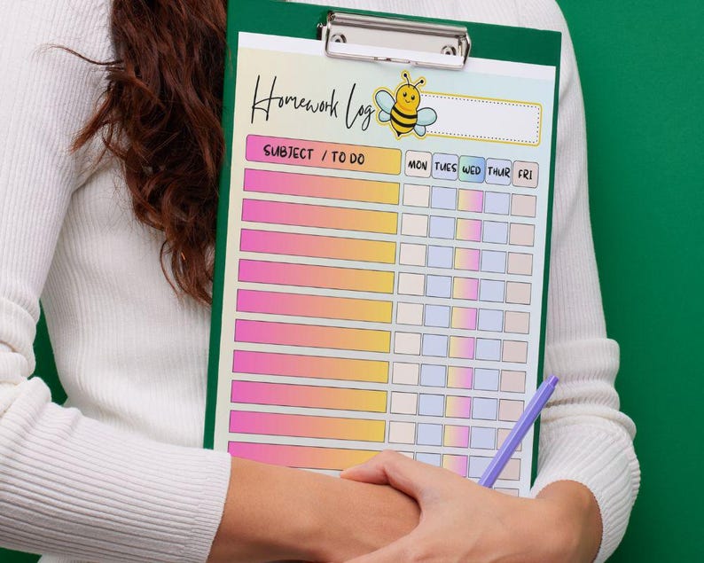 Homework Log Printable | Assignment Tracker for Students (PDF) - Etsy