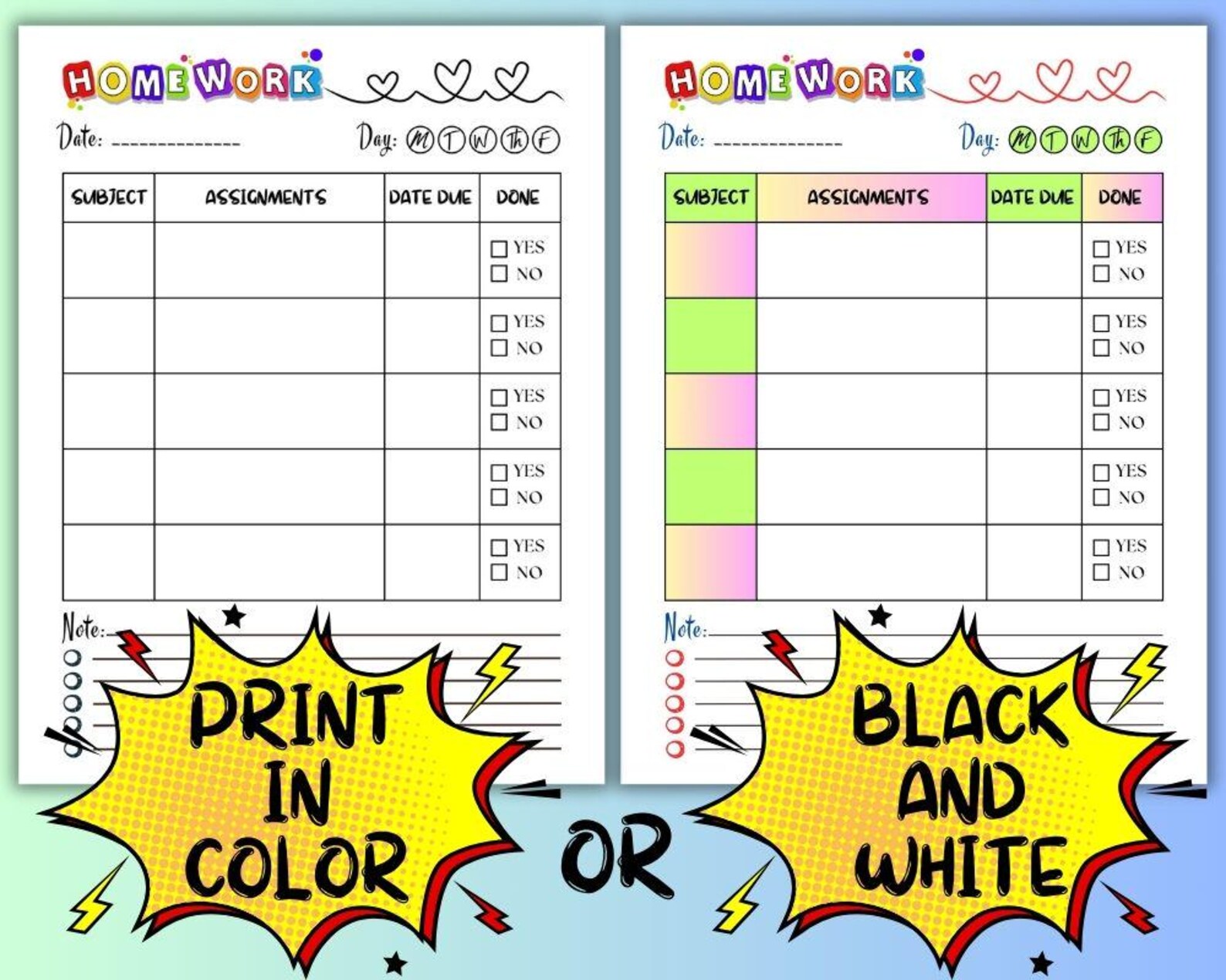Undated Homework Planner: Assignment Tracker for Students (PDF File) - Etsy