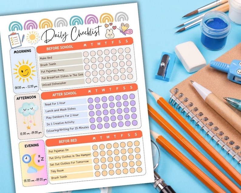 Kids Daily School Checklist, Responsibility Chart, Kids to Do List ...