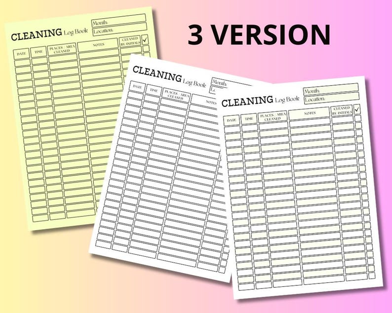 Cleaning Log Book Printable PDF : Daily Cleaning Checklist for Home ...