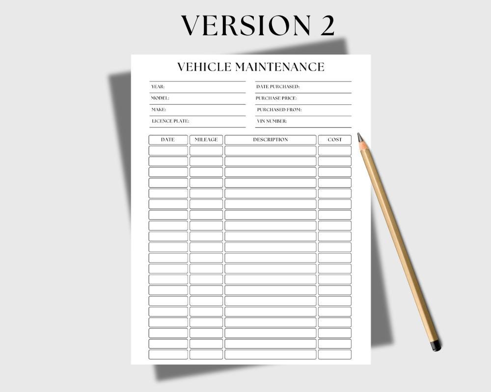 Vehicle Maintenance Log Book, A4/a5/letter/half, Vehicle Service ...