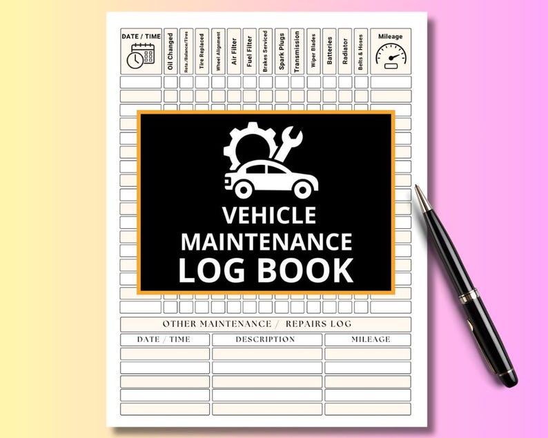Vehicle Maintenance Log Book, Vehicle Repair Tracker (PDF Download) - Etsy