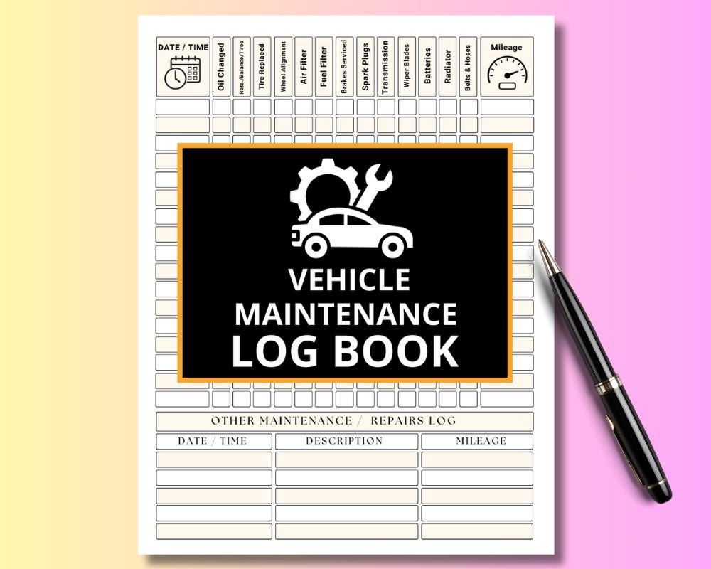 Vehicle Maintenance Log Book, Vehicle Repair Tracker (PDF Download) - Etsy