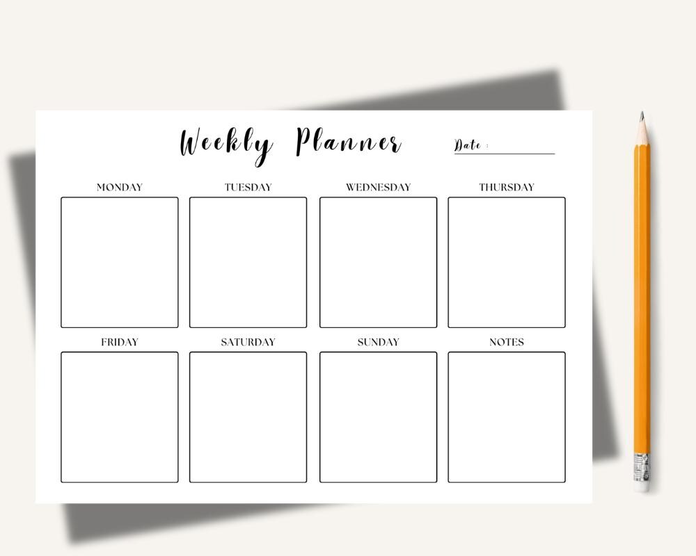Weekly Planner Printable Landscape, Minimalist Weekly Schedule, Week at ...